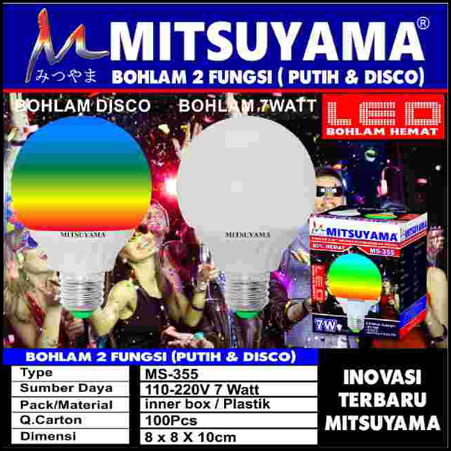 Jual Bohlam lampu led 2 fungsi ( putih dan disco ) ms-355 7w
