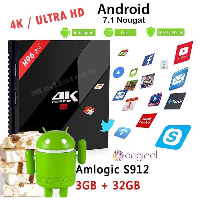 Jual Mediatech Android Tv Box H96 pro Plus,S912,Octacore, 3GB