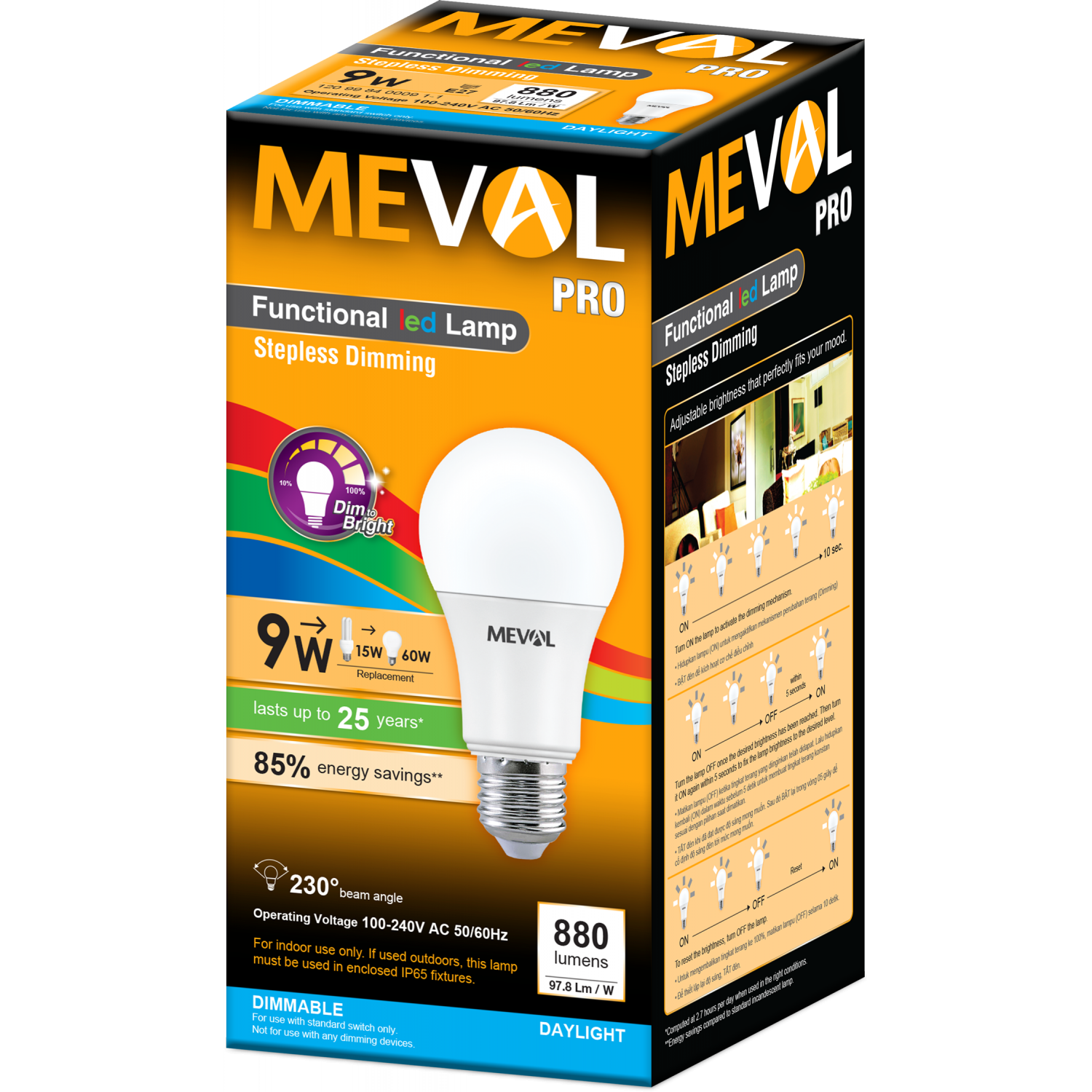 Jual Meval LED Bulb 9W LED Stepless Dimming PRO | Jakmall.com