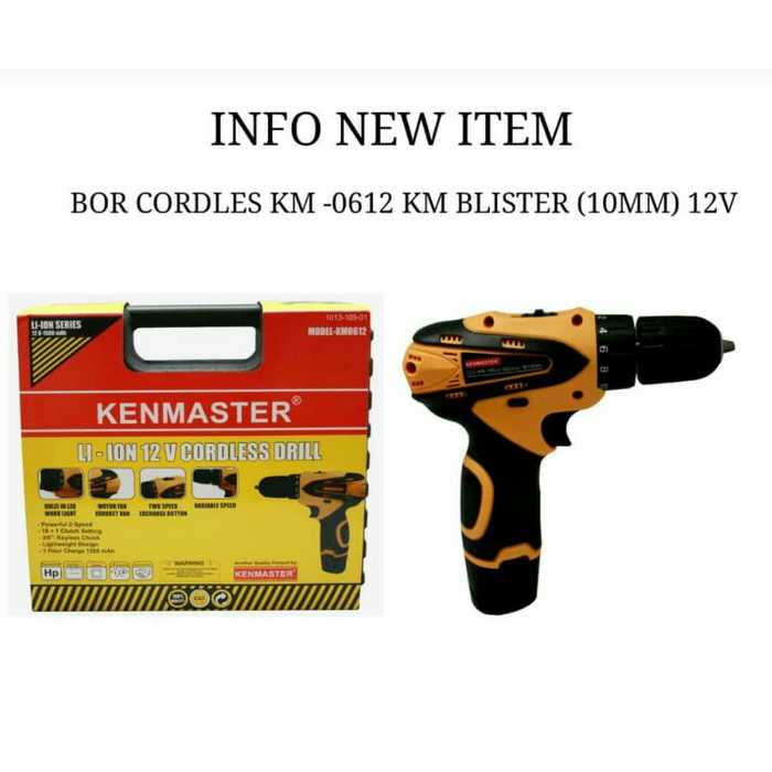 Jual MESIN BOR BATERAI KENMASTER KM0612 - BOR CORDLESS KENMASTER