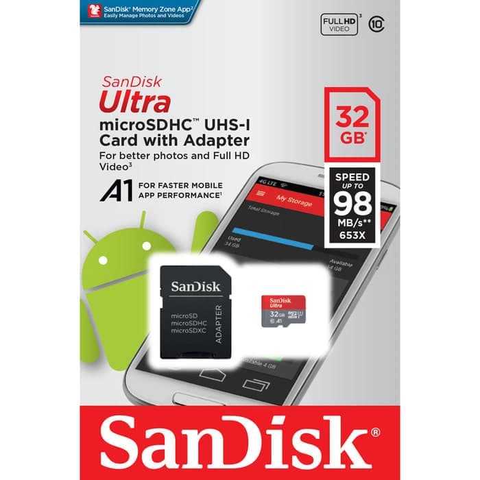 Jual SanDisk Ultra microSDHC Card Class 10 A1 (98MB/s) 32GB with