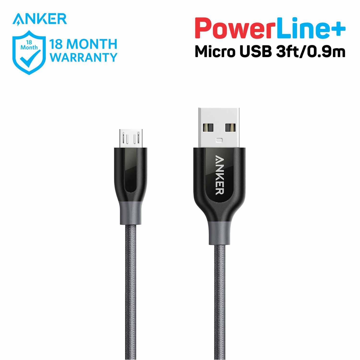 Jual Anker PowerLine+ Micro USB Cable 3ft/0.9m - Gray [A8142HA1]