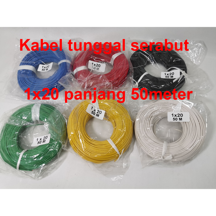 Jual Kabel listrik Tunggal Serabut 1 x 20 panjang 50 mtr per roll