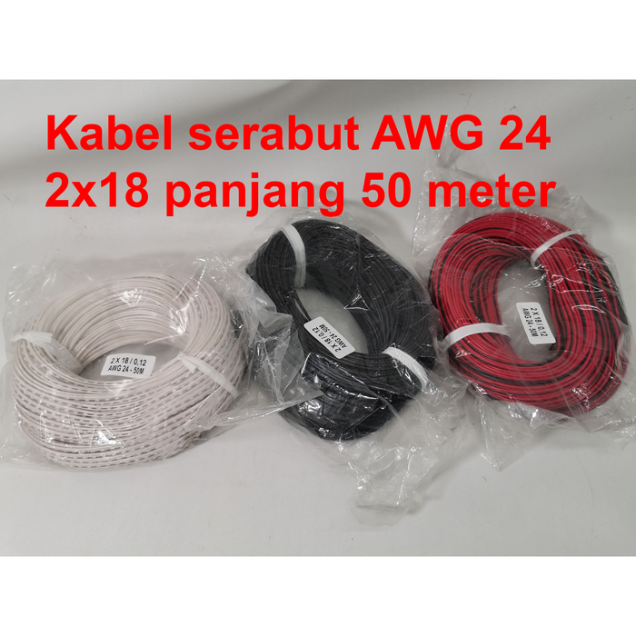 Jual Kabel listrik Serabut AWG 24 ( 2 x 18 ) panjang 50 mtr per