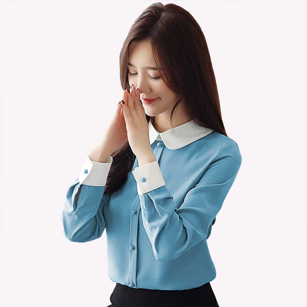 Jual Blus Lengan panjang Variasi kerah dan kancing tempel