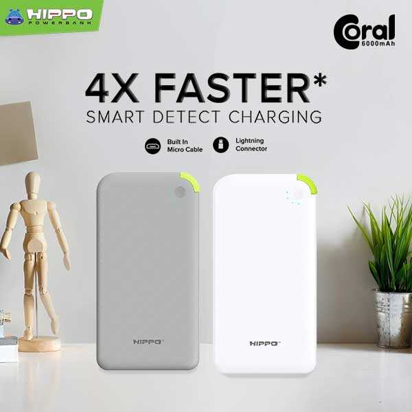 Jual Hippo PowerBank CORAL 6000mAh-Smart Detect Charging | Jakmall.com