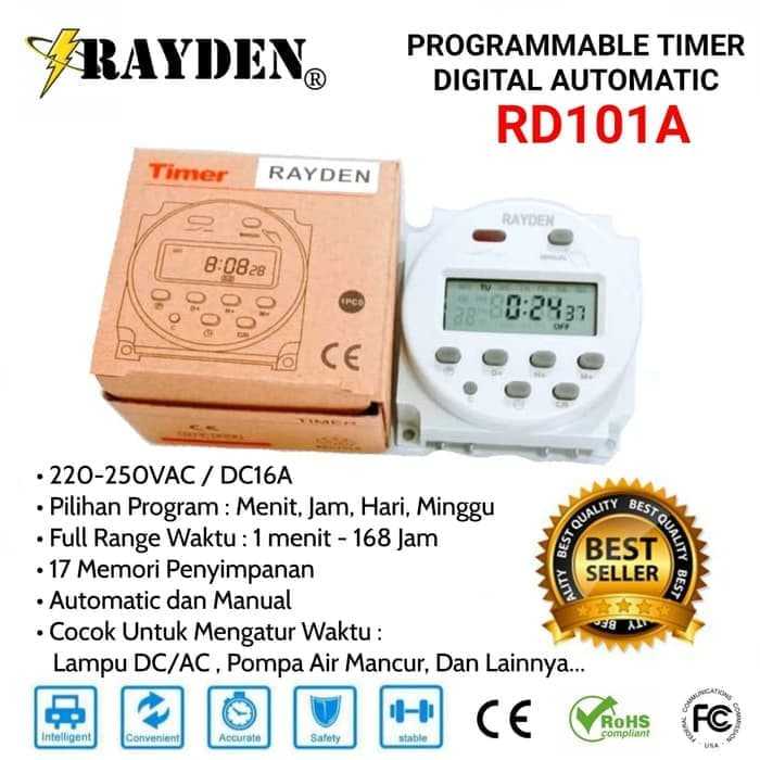 Jual Digital Timer Otomatis AC 220V 16A RD101A RAYDEN | Jakmall.com