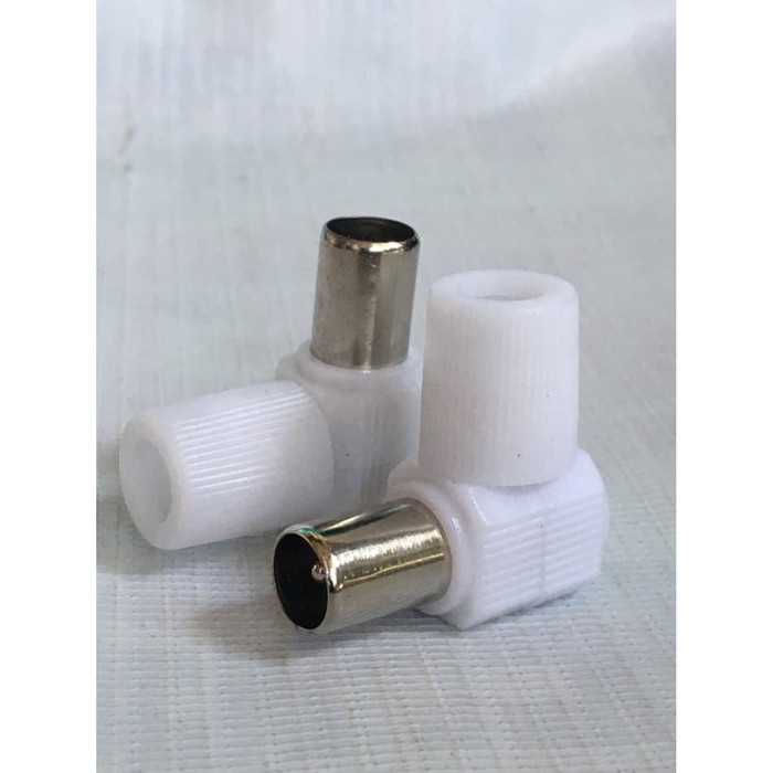 Jual Jack Kabel Antena TV male ( L ) PVC bengkok warna putih