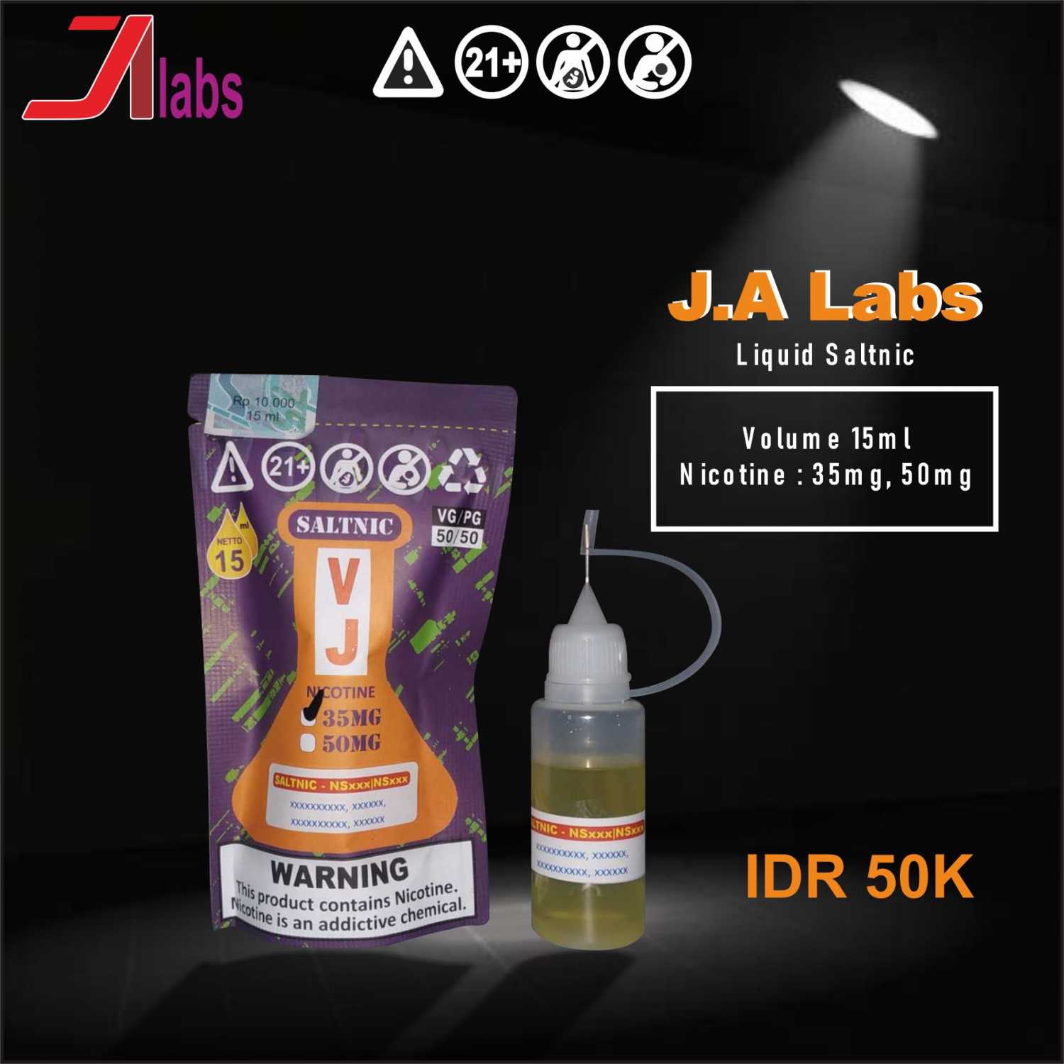 Jual J.A Labs Salt Nicotine liquid 15ml (Kemasan Botol Jarum)