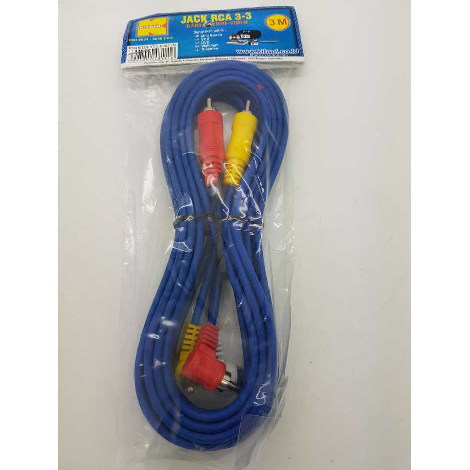 Jual Kabel RCA 3 K 3 Male 3 meter Merk KITANI ( Cable RCA )