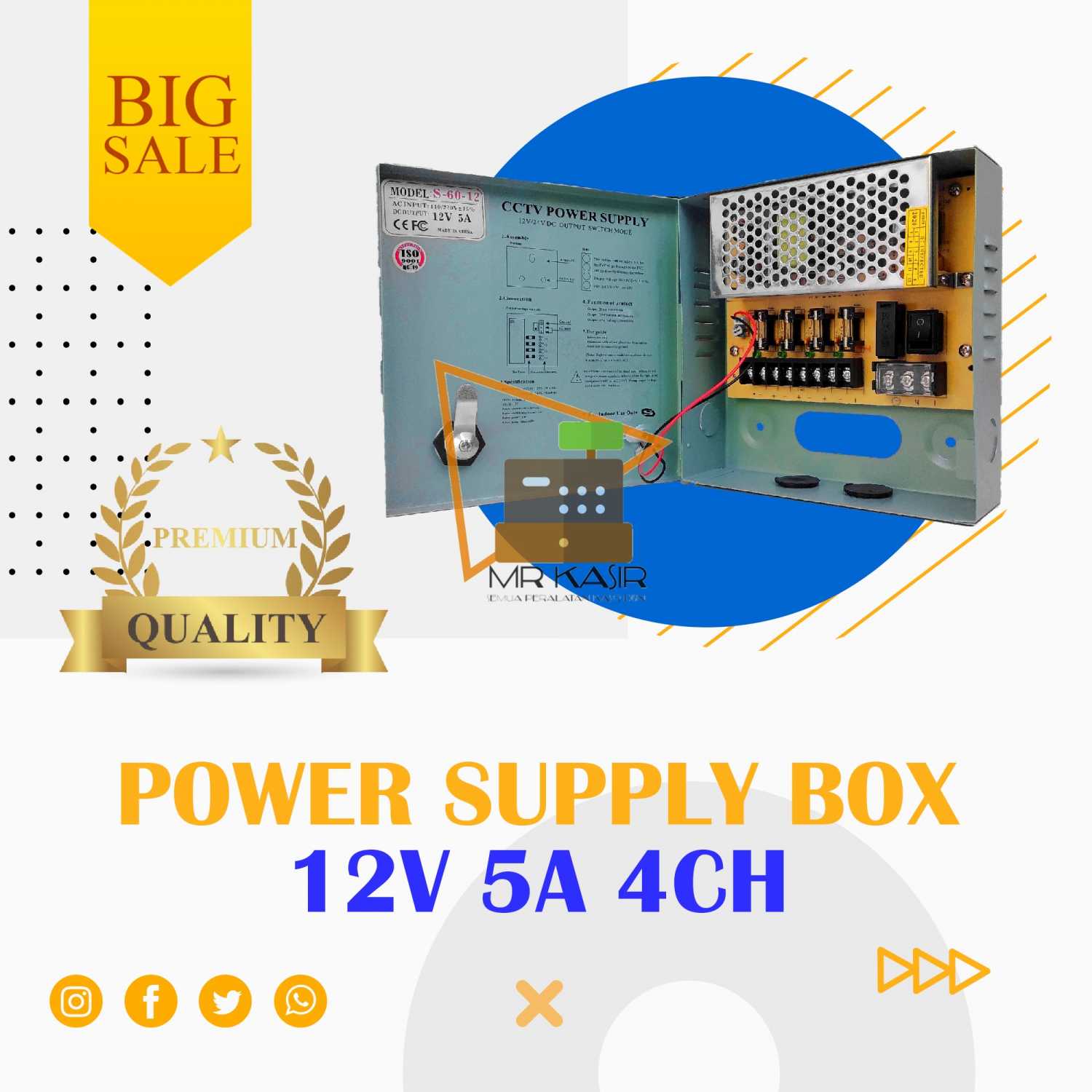Jual POWER SUPPLY CCTV BOX ADAPTOR 12V 5A 4Ch / PSU box panel 4