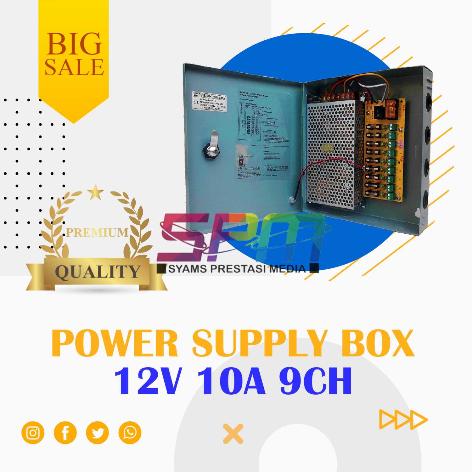 Jual POWER SUPPLY CCTV BOX ADAPTOR 12V 10A 9Ch / PSU box panel 9