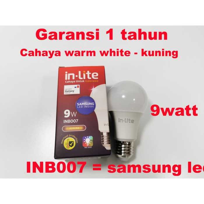 Jual cahaya kuning lampu bulb led 9w merk in-lite INB007 samsung