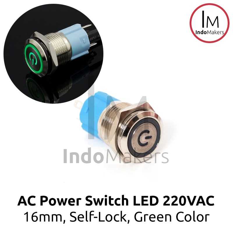 Jual Stainless Push Button Self Lock LED Ring Power Logo 16mm