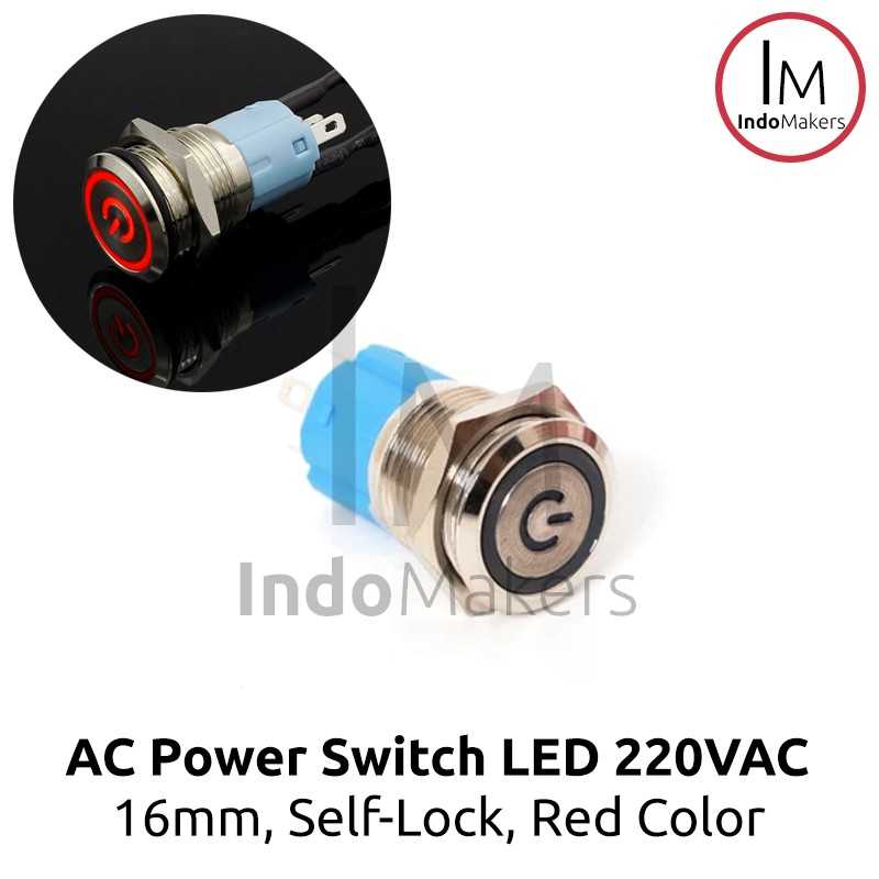 Jual Stainless Push Button Self Lock LED Ring Power Logo 16mm