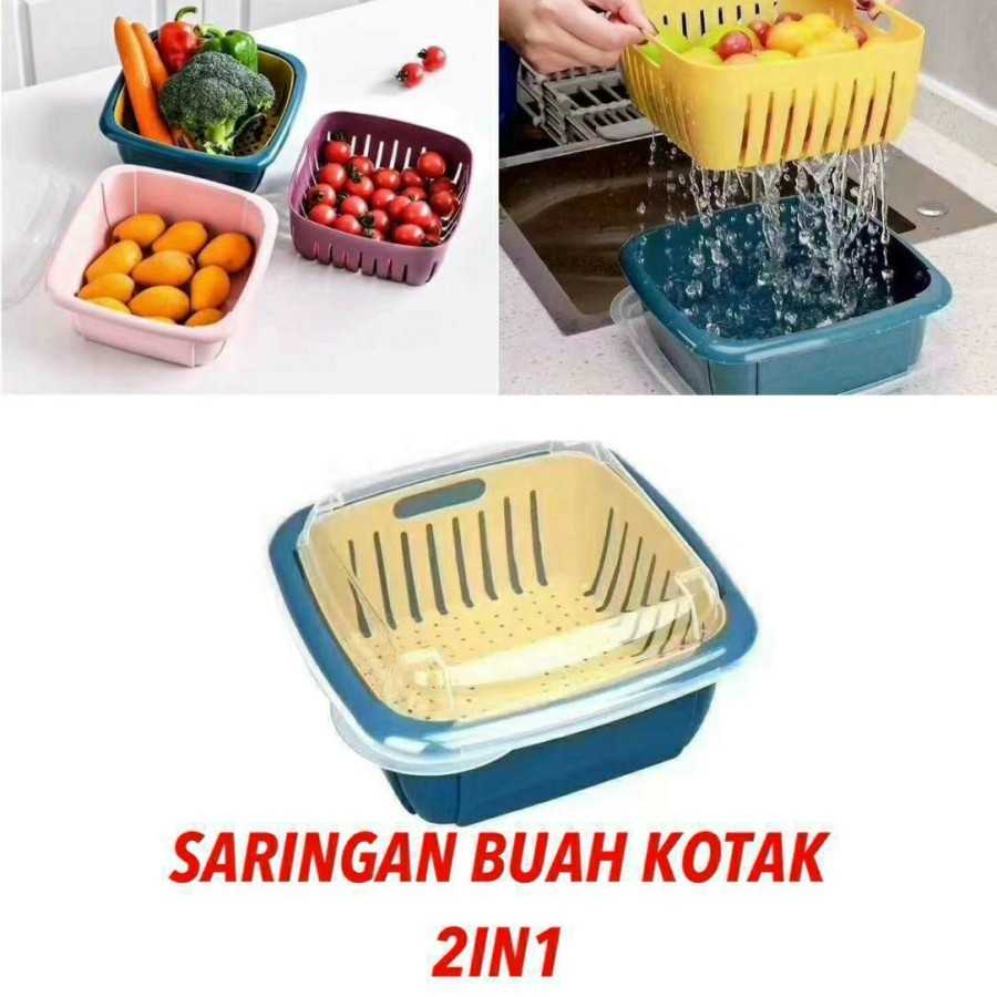 Jual Saringan Buah Kotak 2 in 1 Baskom Keranjang Sayur Serbaguna