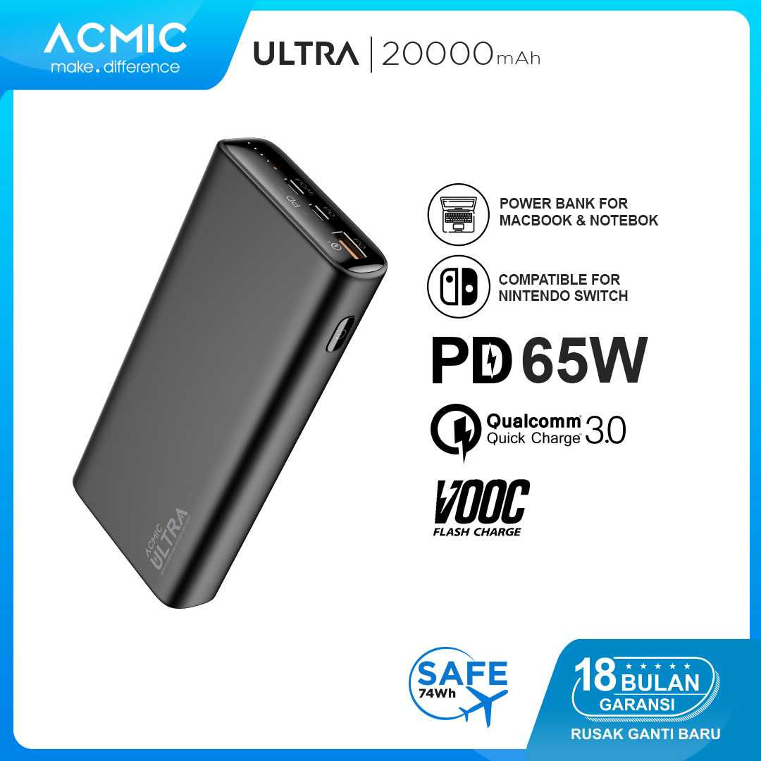 Jual ACMIC ULTRA 65W PD 20000mAh PowerBank Laptop MacBook