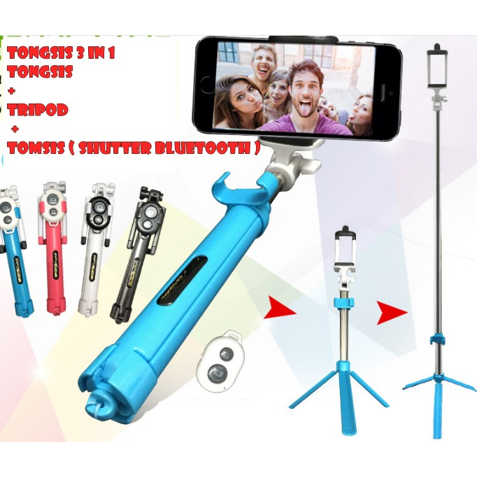 Jual Tongsis 3 in 1 Bluetooth Monopod Plus Tripod Simple Elegan