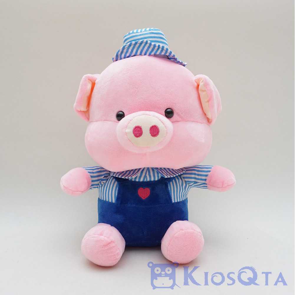 Jual Boneka babi lucu pink baju dan topi biru medium | Jakmall.com