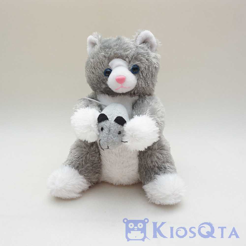 Jual boneka kucing abu abu bawa tikus sitting cat medium | Jakmall.com