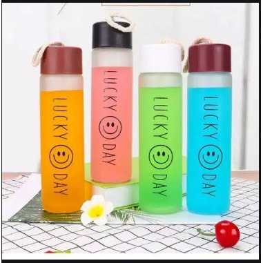 Jual Botol Kaca Smile Botol Minum Lucky Day 400 ml Bottle Doff