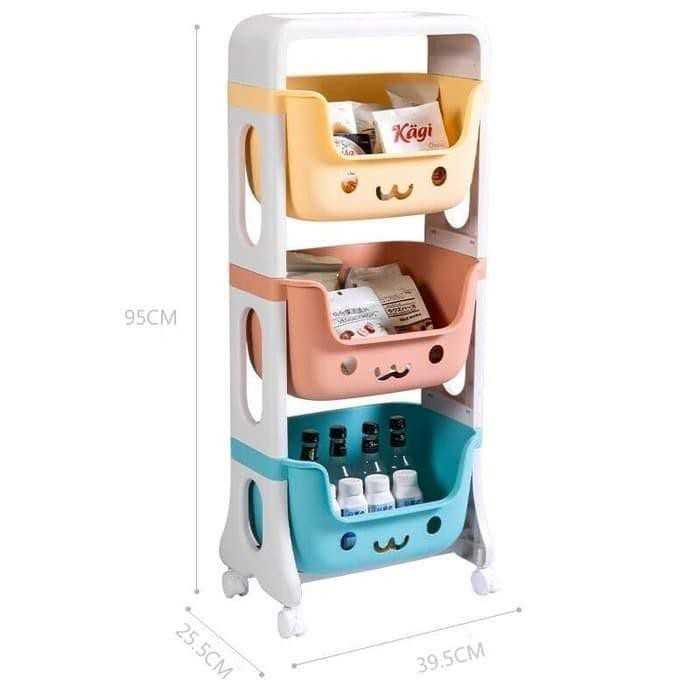 Jual Rak 3 Susun Animal dengan RODA Laci 3 Tingkat Cute Tempat