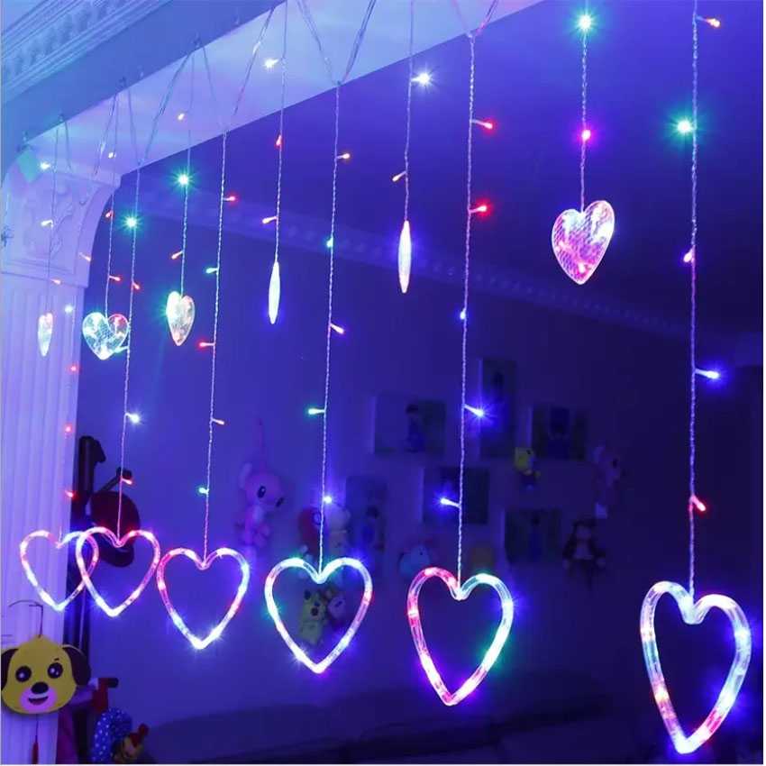 Jual Love Curtain LED Light Lampu Tirai Hati Dekorasi Hias Pesta