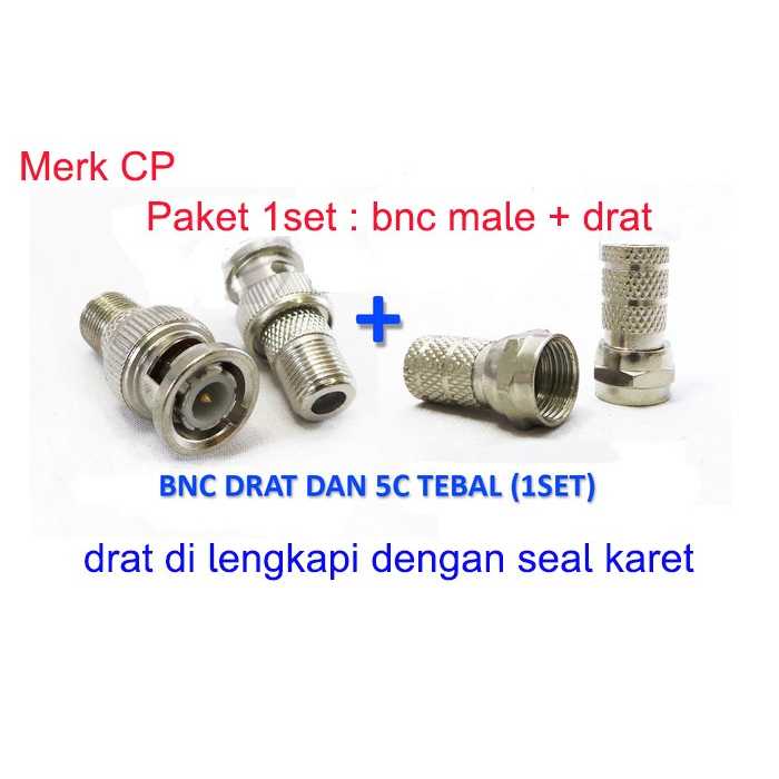 Jual Paket 1 set - jack bnc cctv + drat Merk CP - jek bnc male