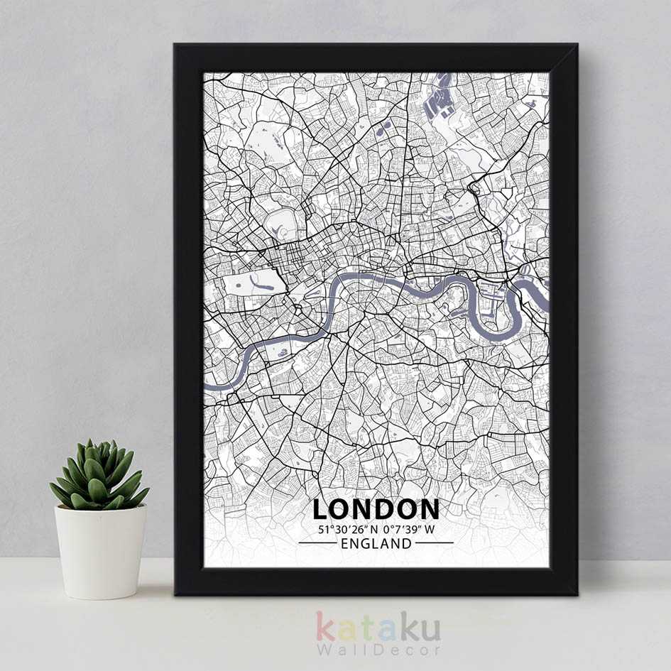 Jual London City Map Art Hiasan Dinding Minimalis Poster Peta