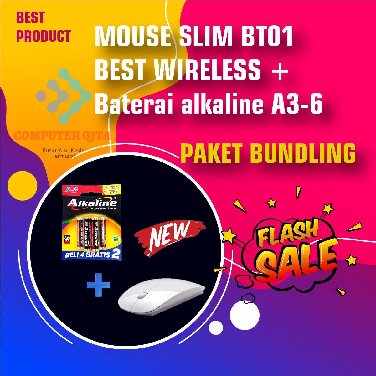Jual Mouse wireless Slim Elegant BT01 2.4ghz + Baterai Alkaline