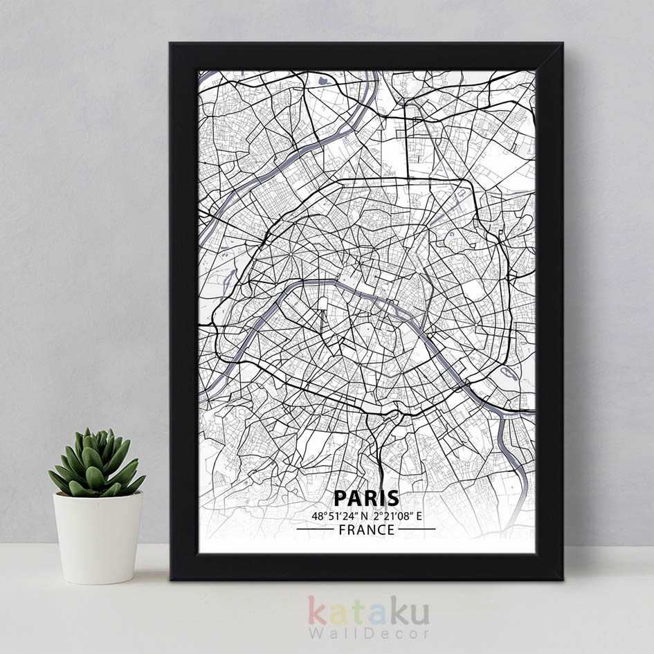 Jual Paris City Map Art Hiasan Dinding Minimalis Poster Peta