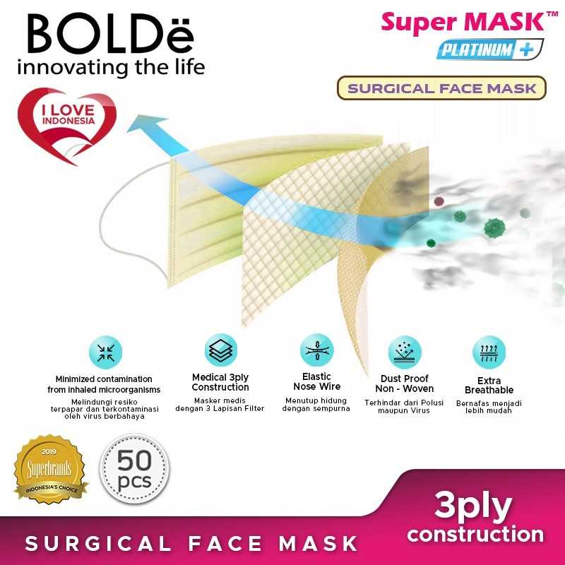Jual BOLDe Surgical Mask Platinum Plus (Kuning) 50 pcs | Jakmall.com
