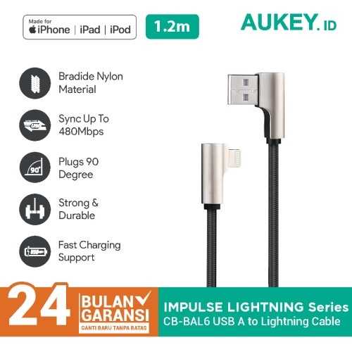 Jual AUKEY CB-BAL6 - USB to Lightning Cable - 90 Degree Braided