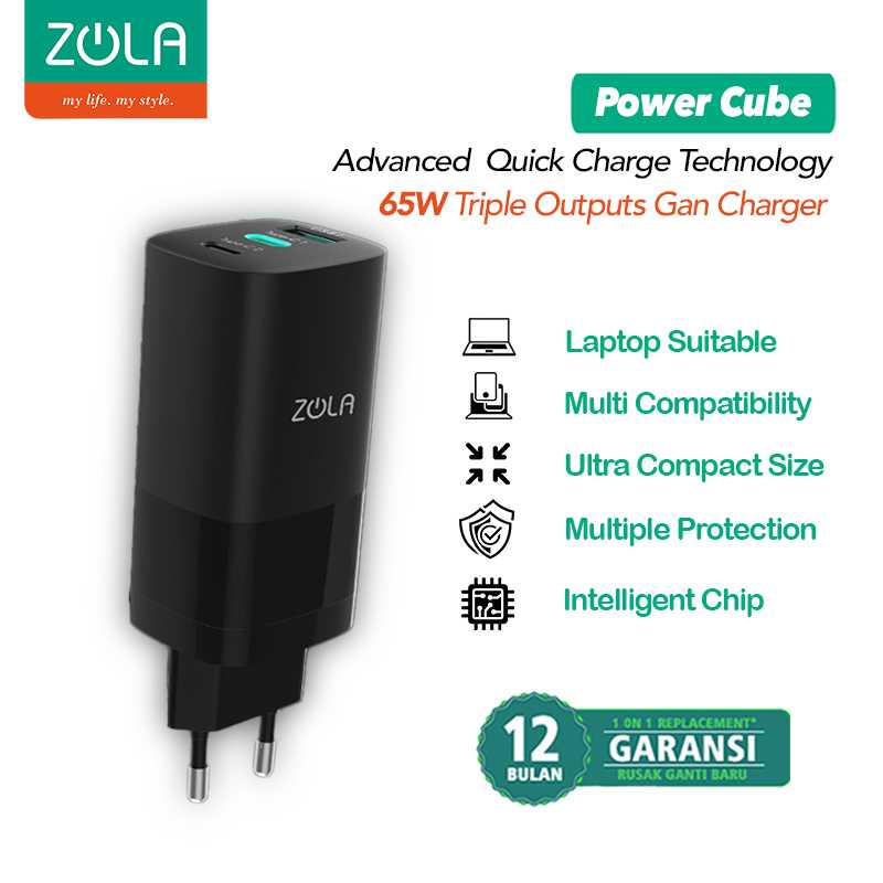 Jual Zola Power Cube Charger GaN 65W fast charger QC 4.0 PD 3.0