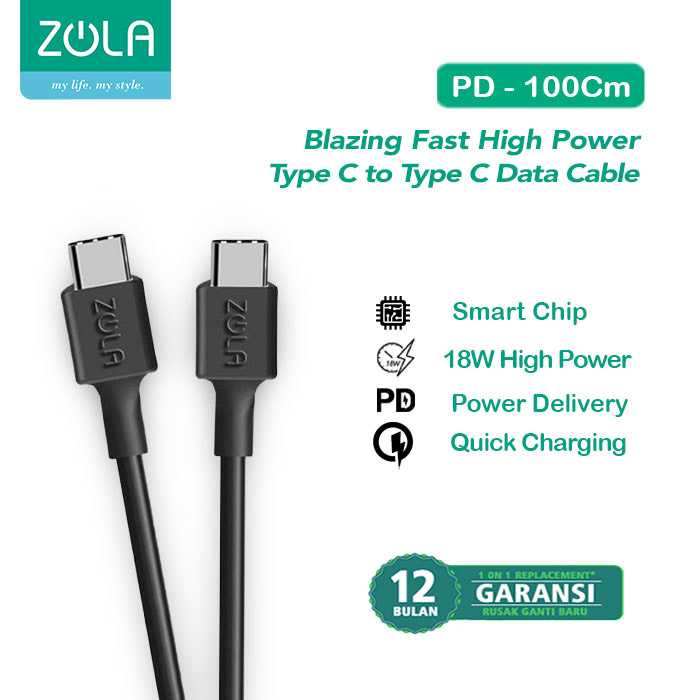 Jual ZOLA Cable Power Delivery (PD) 100cm Cable USB Type C to
