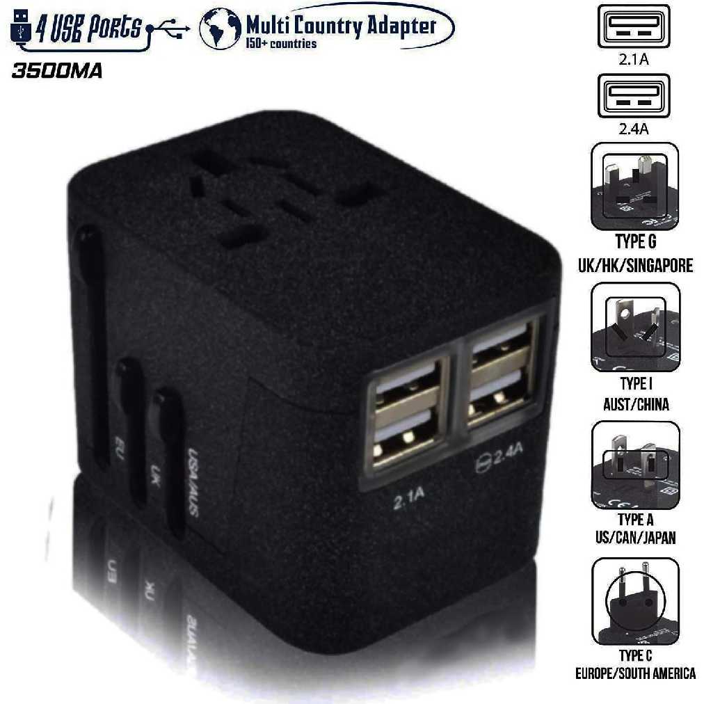 Jual Universal Travel Adapter Plug - 4 USB Port 3.5A Max Total