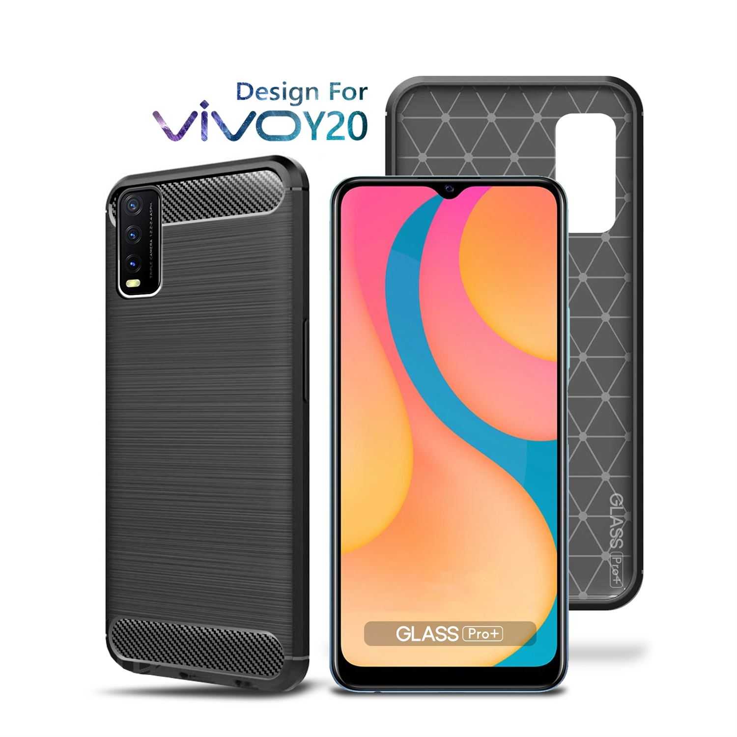 Jual Premium Carbon Case Vivo Y20 Black - Soft Case Glass Pro
