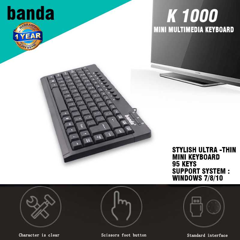 Jual Keyboard MINI USB Banda K1000 - Hitam - Keys 95 tuts - OS