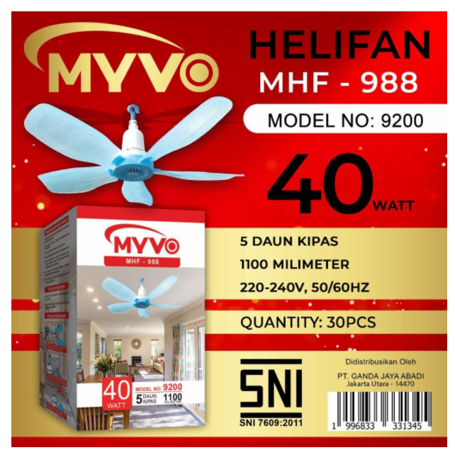 Jual Kipas Angin Gantung 5 Baling 40 Watt Myvo Murah | Jakmall.com