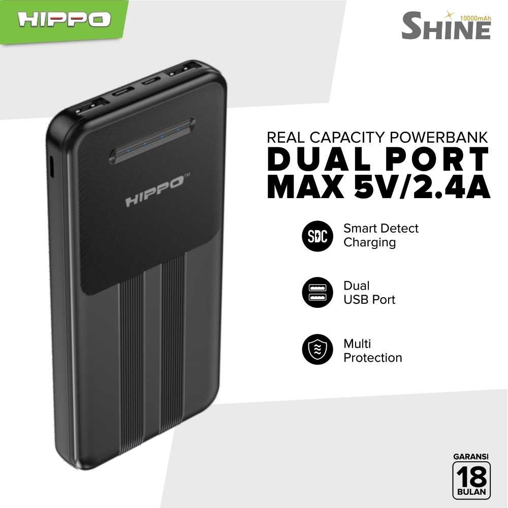 Jual Hippo Powerbank Shine 10000mAh Smart Detect Charging