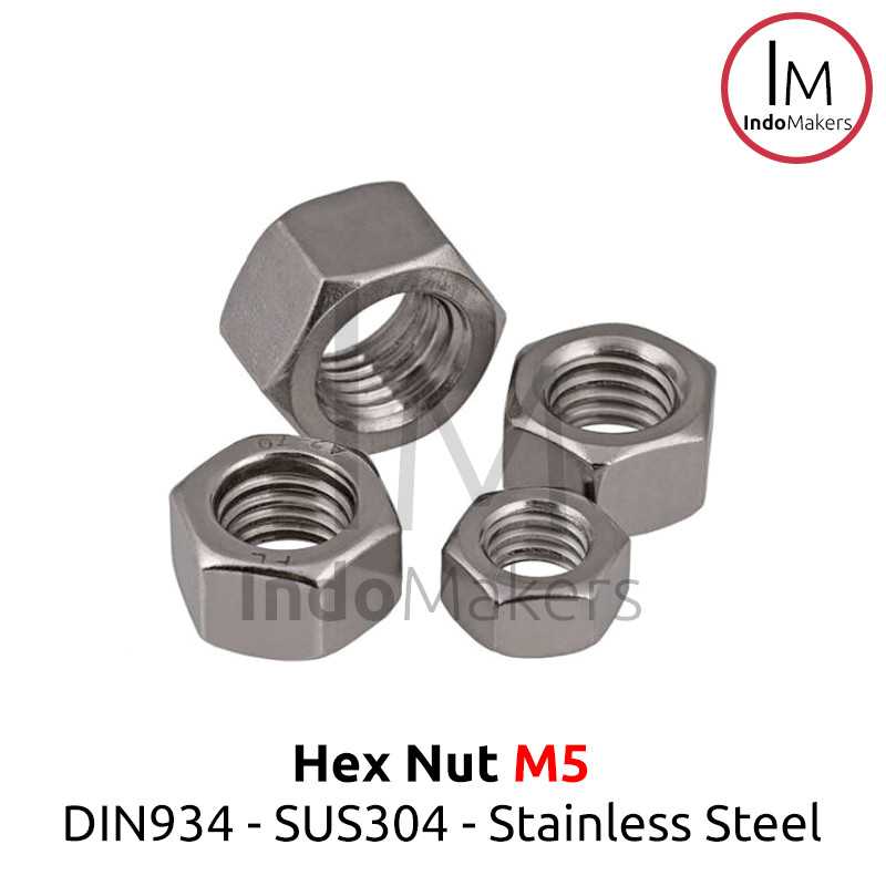 Jual DIN934 Hexagon Nut / Mur Hexa Stainless Steel M5 | Jakmall.com
