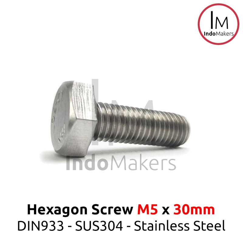 Jual DIN933 Hexagon Screw / Baut Hexa Stainless Steel M5 x 30mm