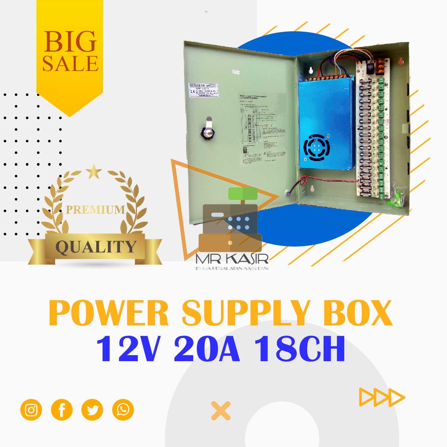Jual POWER SUPPLY CCTV BOX ADAPTOR 12V 20A 18Ch / PSU box panel