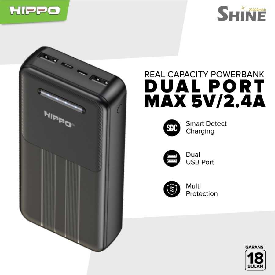 Jual Hippo Powerbank Shine 20000mAh Smart Detect Charging