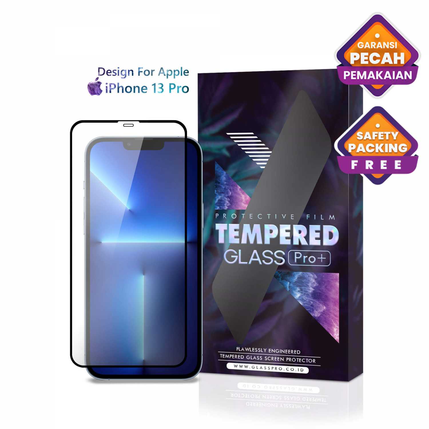 Jual Tempered Glass iPhone 13 Pro Full Cover Black - Premium