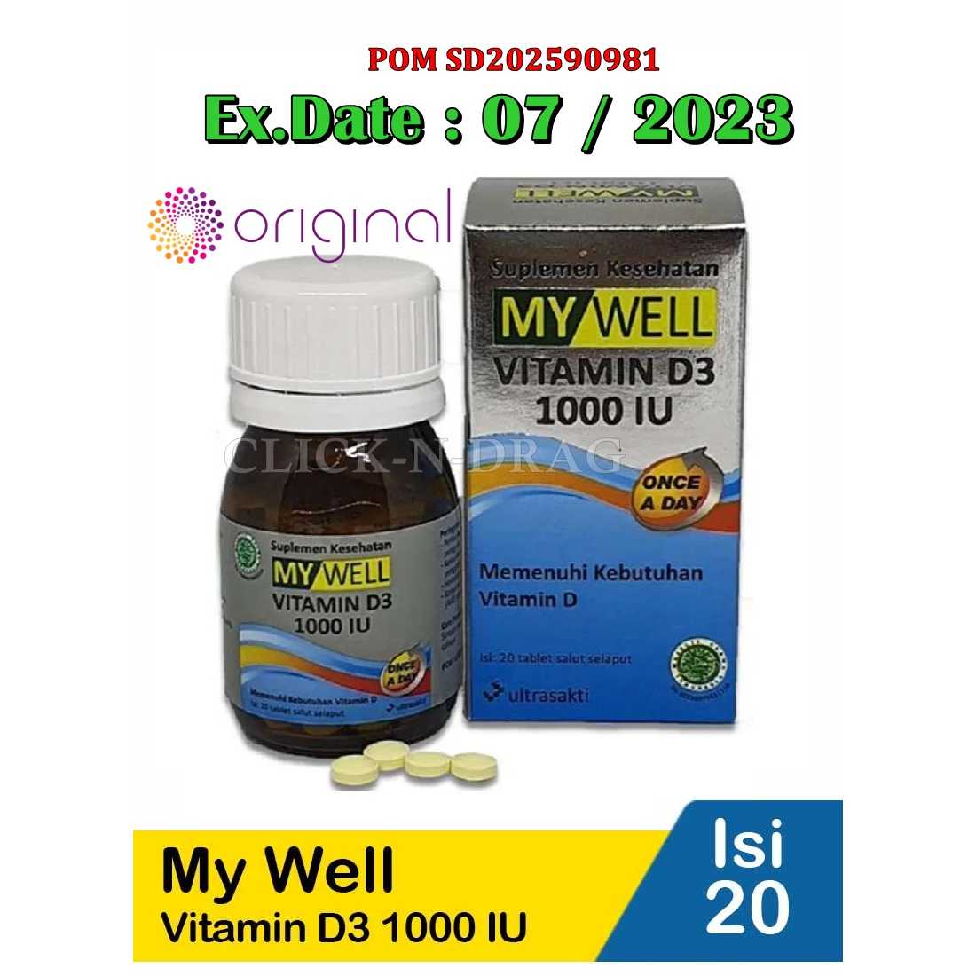 Jual MYWELL VITAMIN D3 1000 IU 20 TABLET MY WELL SUPLEMEN