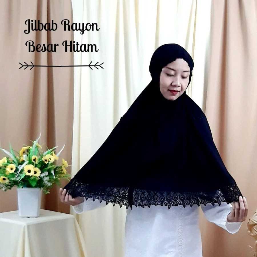 Jual Jilbab Ihram Wanita Rayon Besar Hitam Polos Perlengkapan