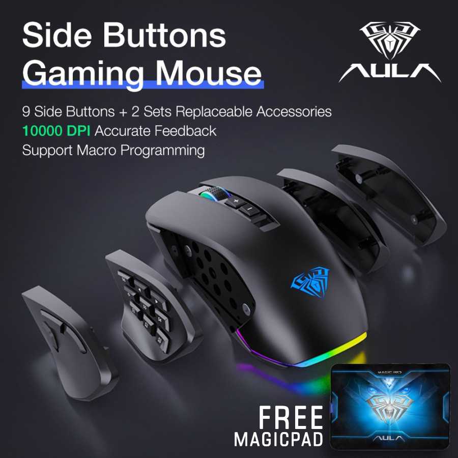 Jual Mouse Gaming Slide Button AULA H-510 Magnetic RGB 2 Sets