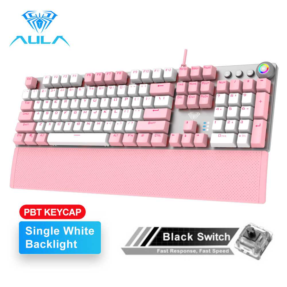 Jual Keyboard Gaming Multimedia Mechanical AULA F2088 White PINK