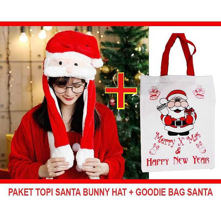 Jual Paket Topi Santa Bunny Hat Topi Natal + Goodie Bag Santa